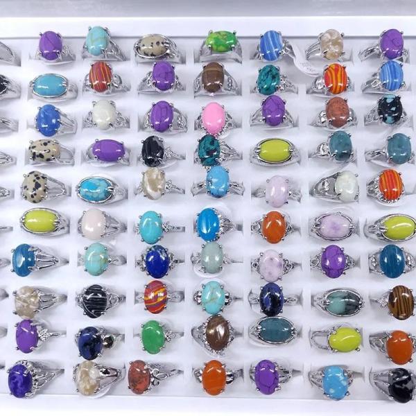150 Units New Trendy Silver Gemstone Rings