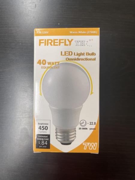 FIREFLY LED Light Bulb 120V A19 E26 Wholesale Bulk Lot 200 Units